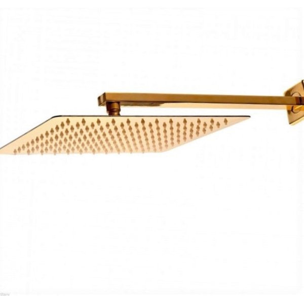 Juno Showers 12-Inch Wall Mount Square Rain Shower Head in Gold Finish Luxury Brass Design by ...